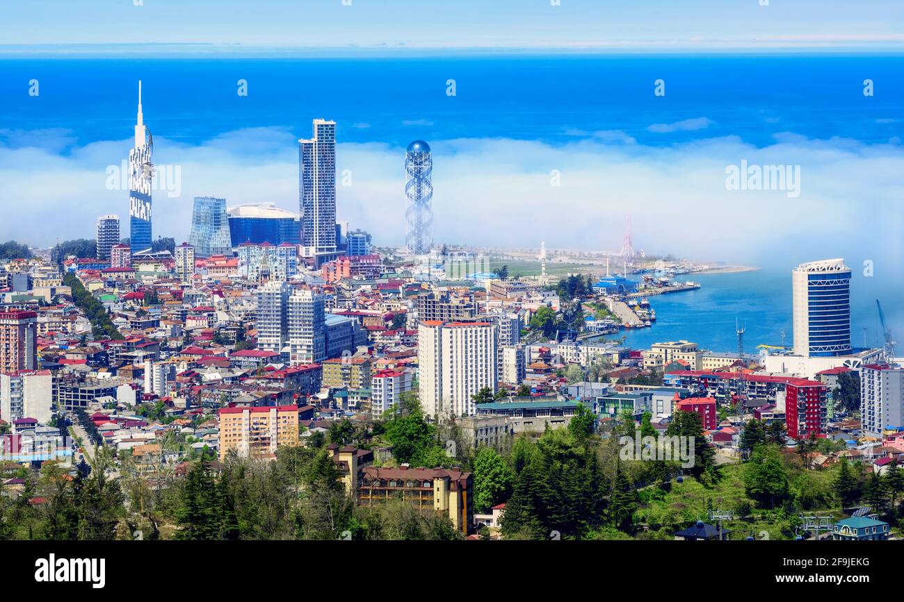 Batumi city and port, a major tourist destination on Black sea coast of ...