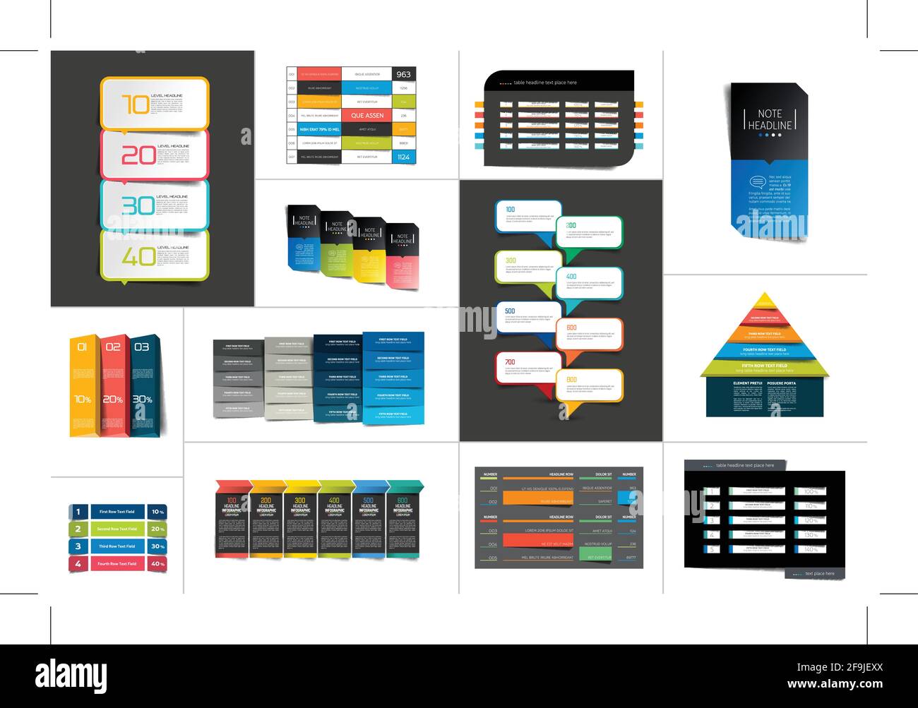 Big set of tables, schedules, banners. Step by step infographic Stock ...