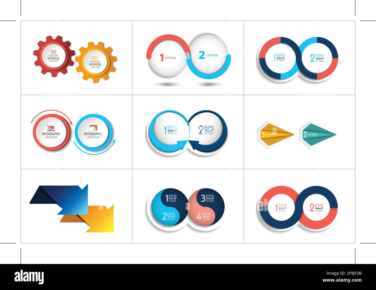 Mega set of two elements, steps chart, diagram, scheme. Circle, round ...