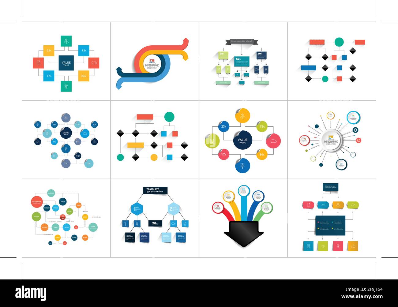 Mega set of various flowcharts schemes, diagrams. Simply color editable ...