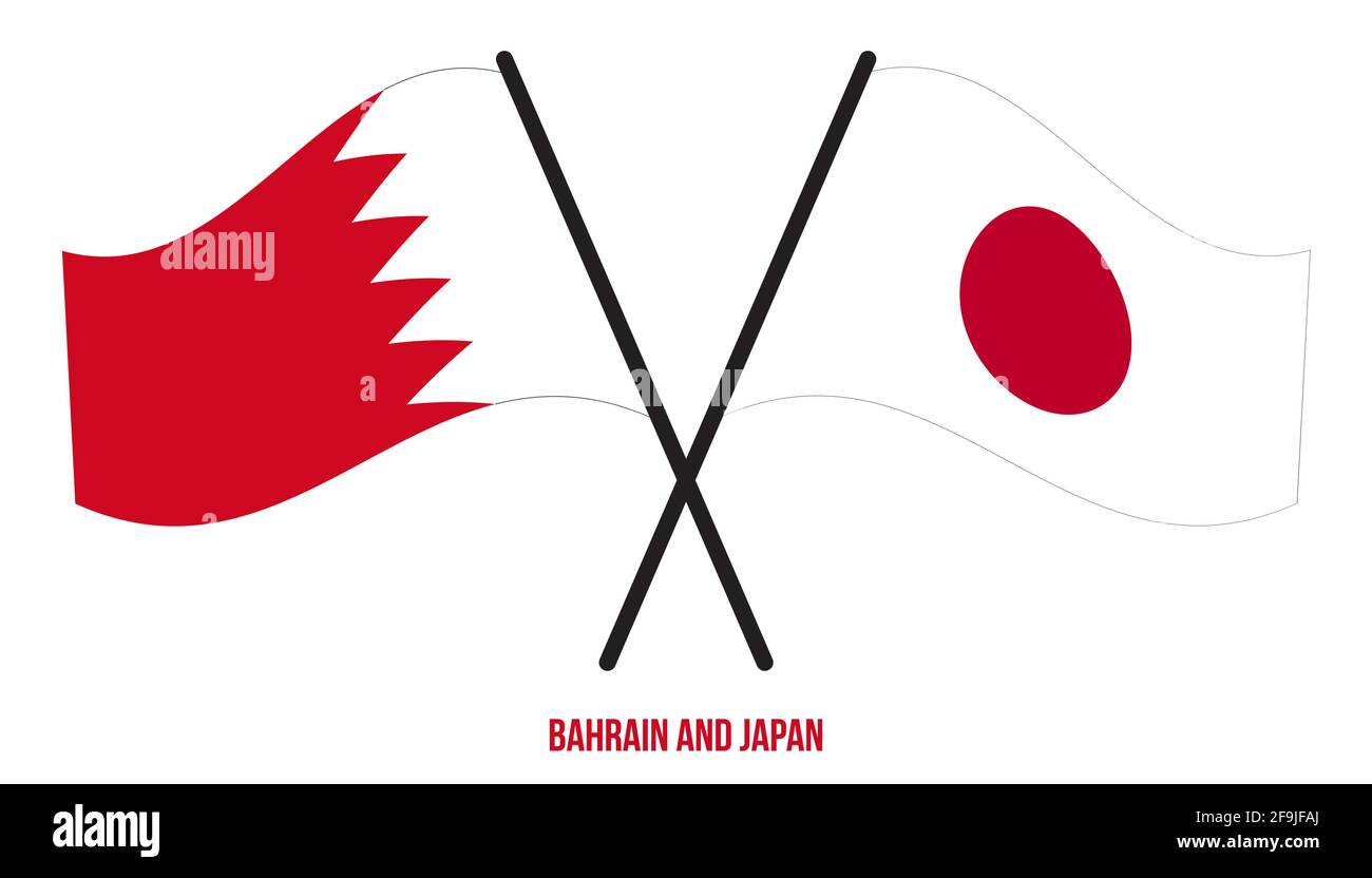 Bahrain and Japan Flags Crossed And Waving Flat Style. Official ...