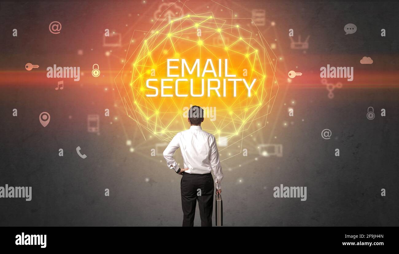 Rear view of a businessman, online security concept Stock Photo - Alamy