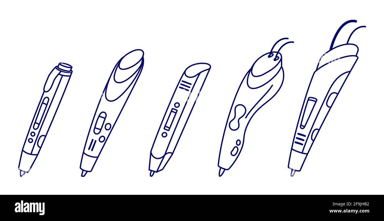 Outline set of different 3d pens. Icons of three-dimension doodlers for ...