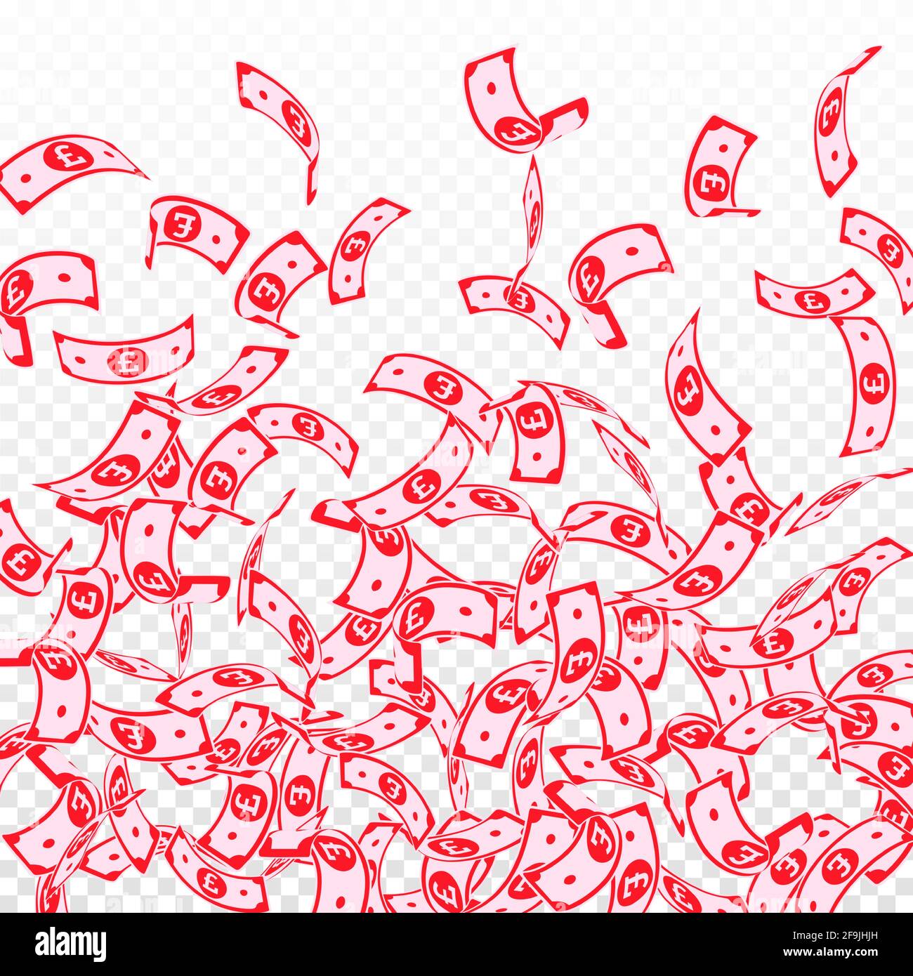 British pound notes falling. Floating GBP bills on transparent ...