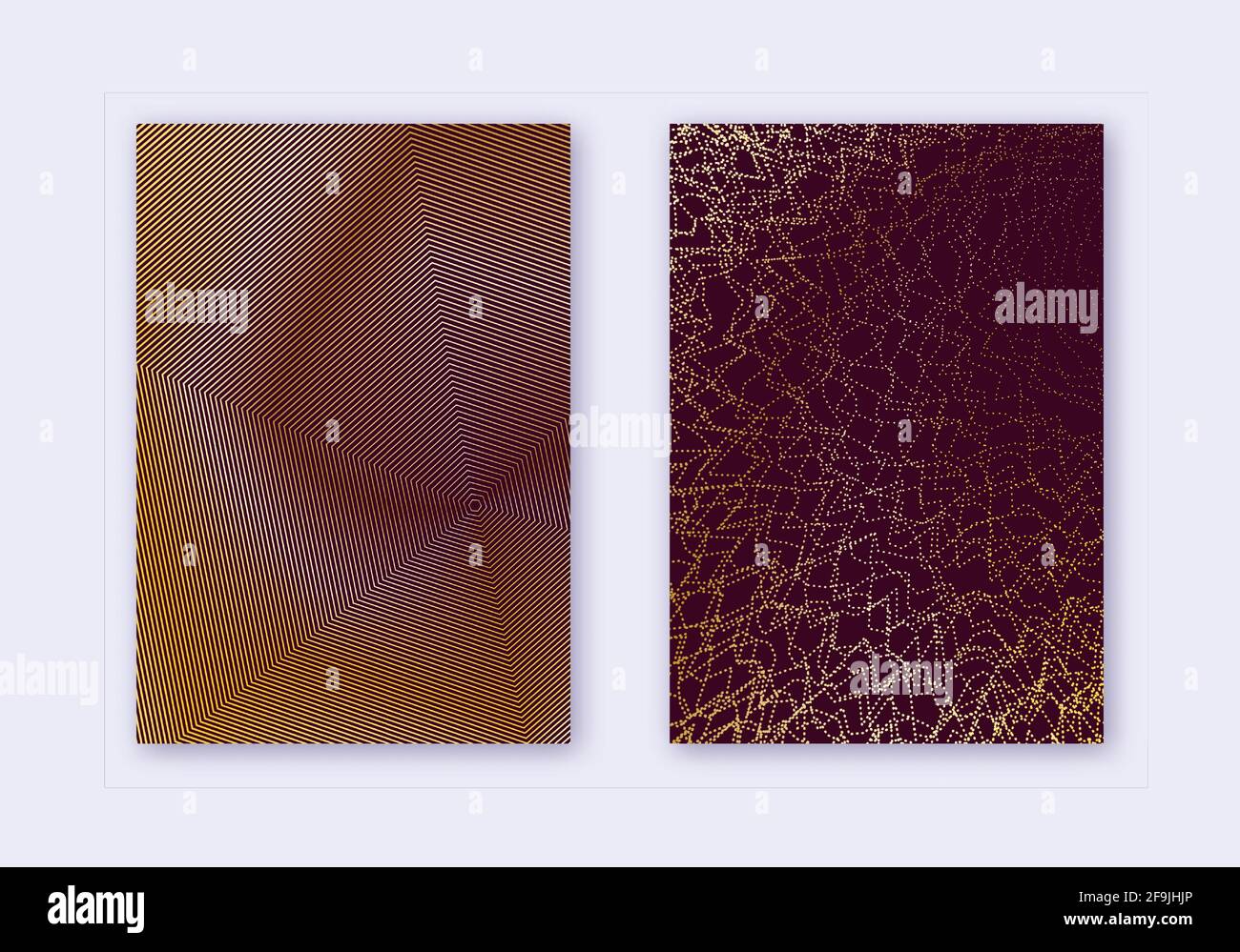 Cover design template set. Abstract lines modern brochure layout. Gold ...