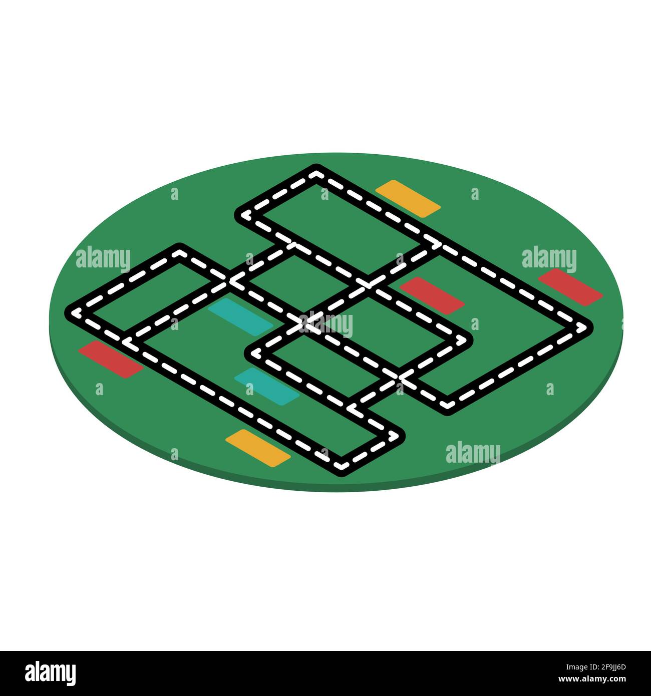 Green kids isometric carpet with road imitation icon for interior ...