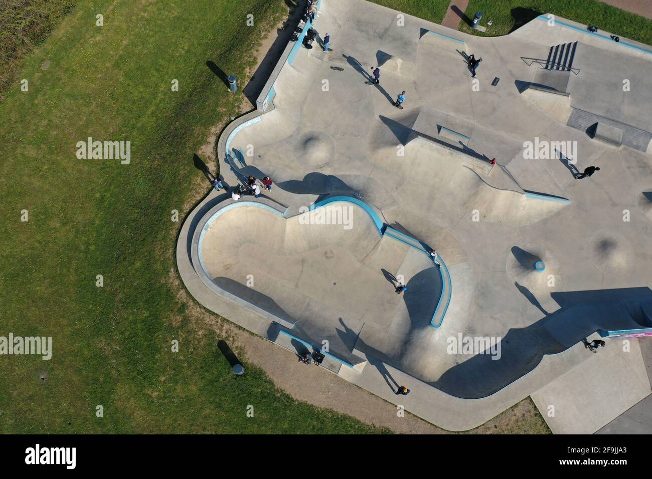 Aerial view of community skate park and basketball court Stock Photo ...