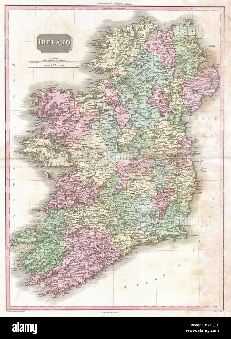 Beautiful vintage hand drawn Pinkerton's map of Ireland from 1818 with ...