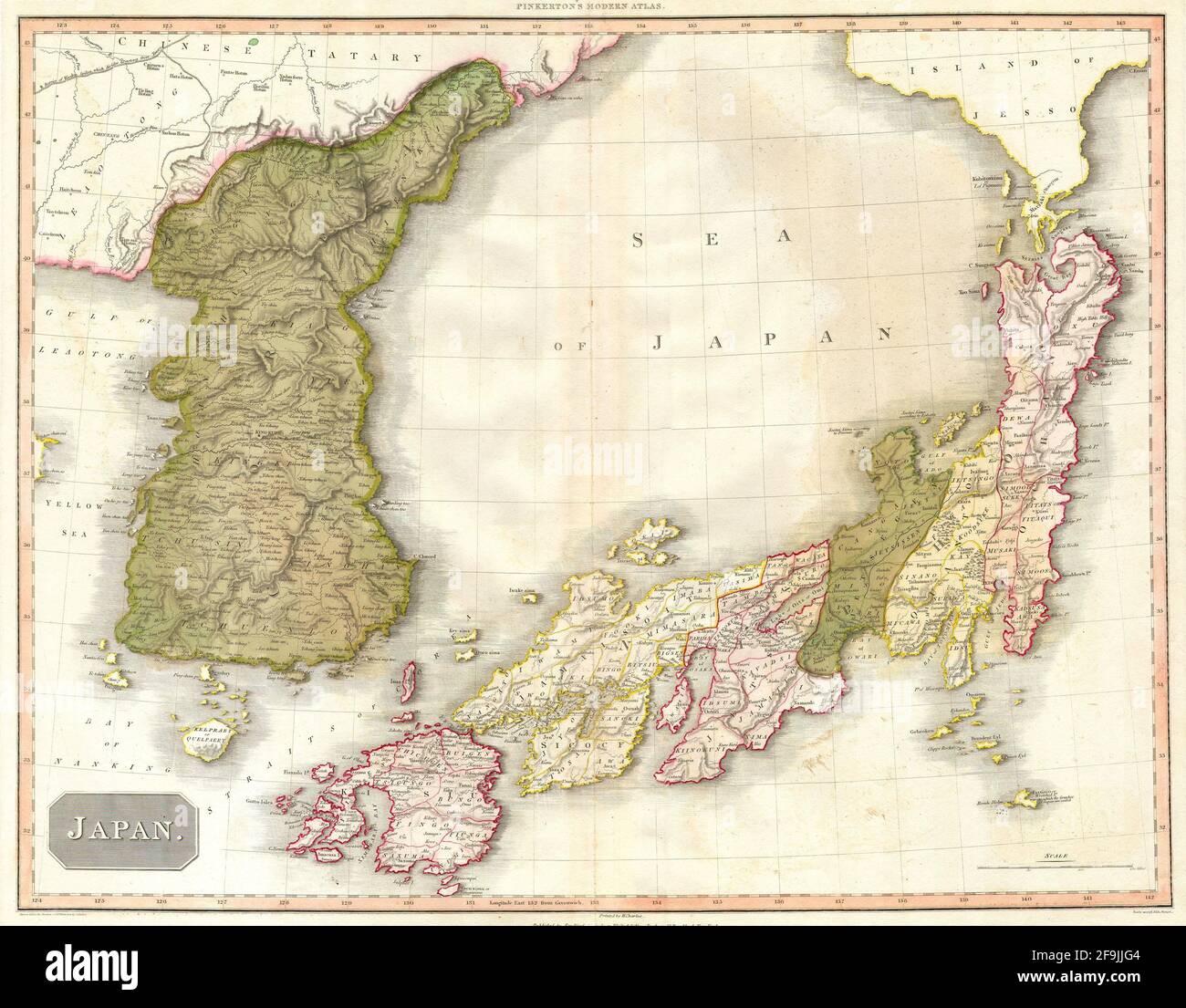 Beautiful vintage hand drawn Pinkerton's map of Japan from 1818 with ...