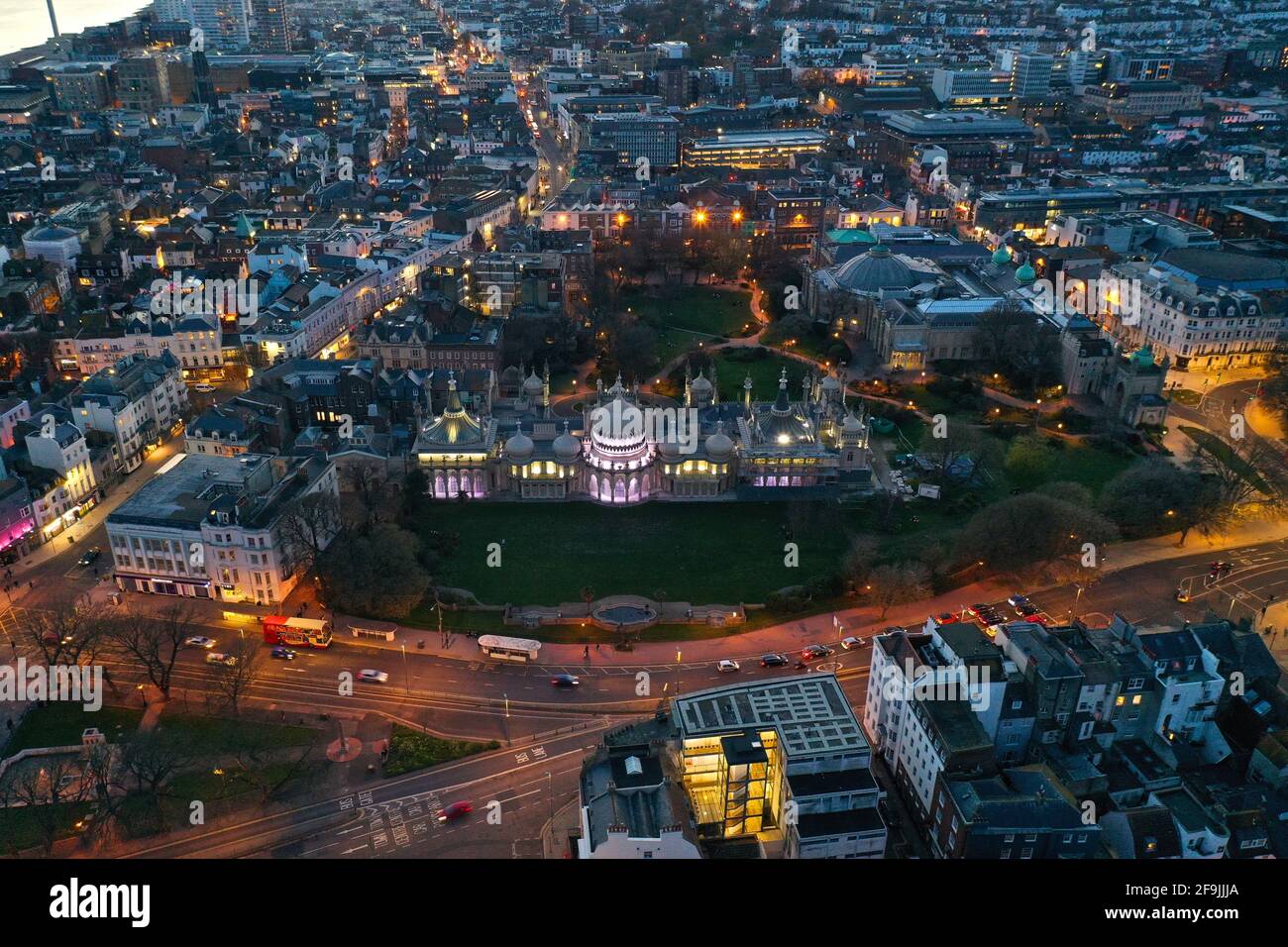 Night photo of Brighton and Hove at night from above. With Royal ...