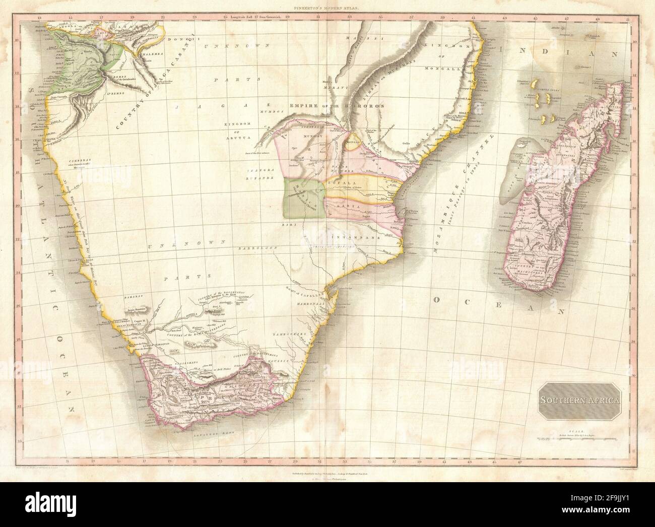 Beautiful vintage hand drawn Pinkerton's map of Southern Africa from ...