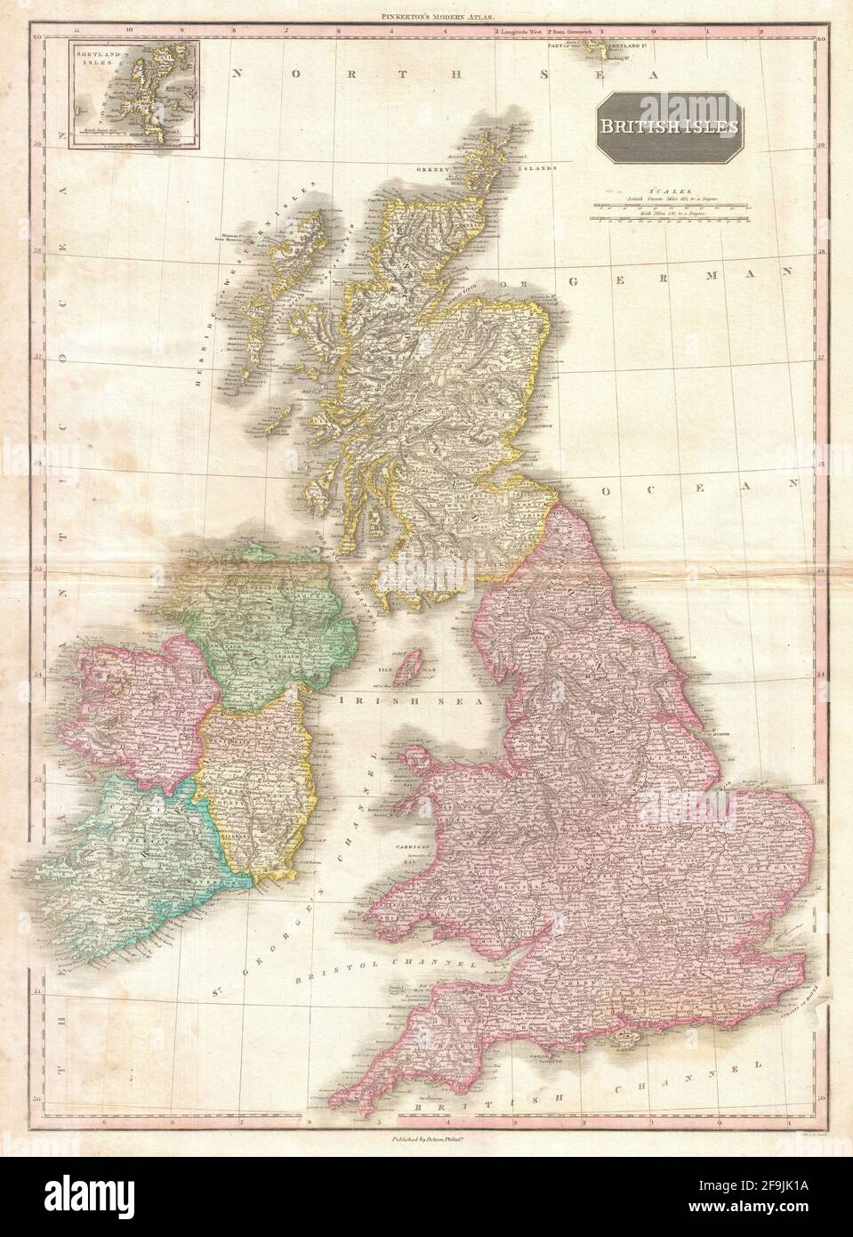 Beautiful vintage hand drawn Pinkerton's map of British Isles from 1818 ...