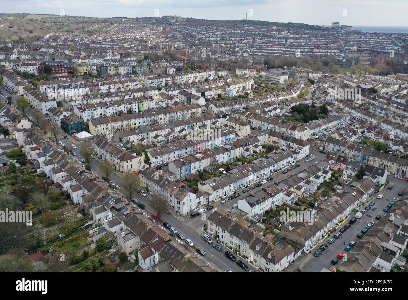 Aerial view of train track leading into Brighton station Stock Photo ...