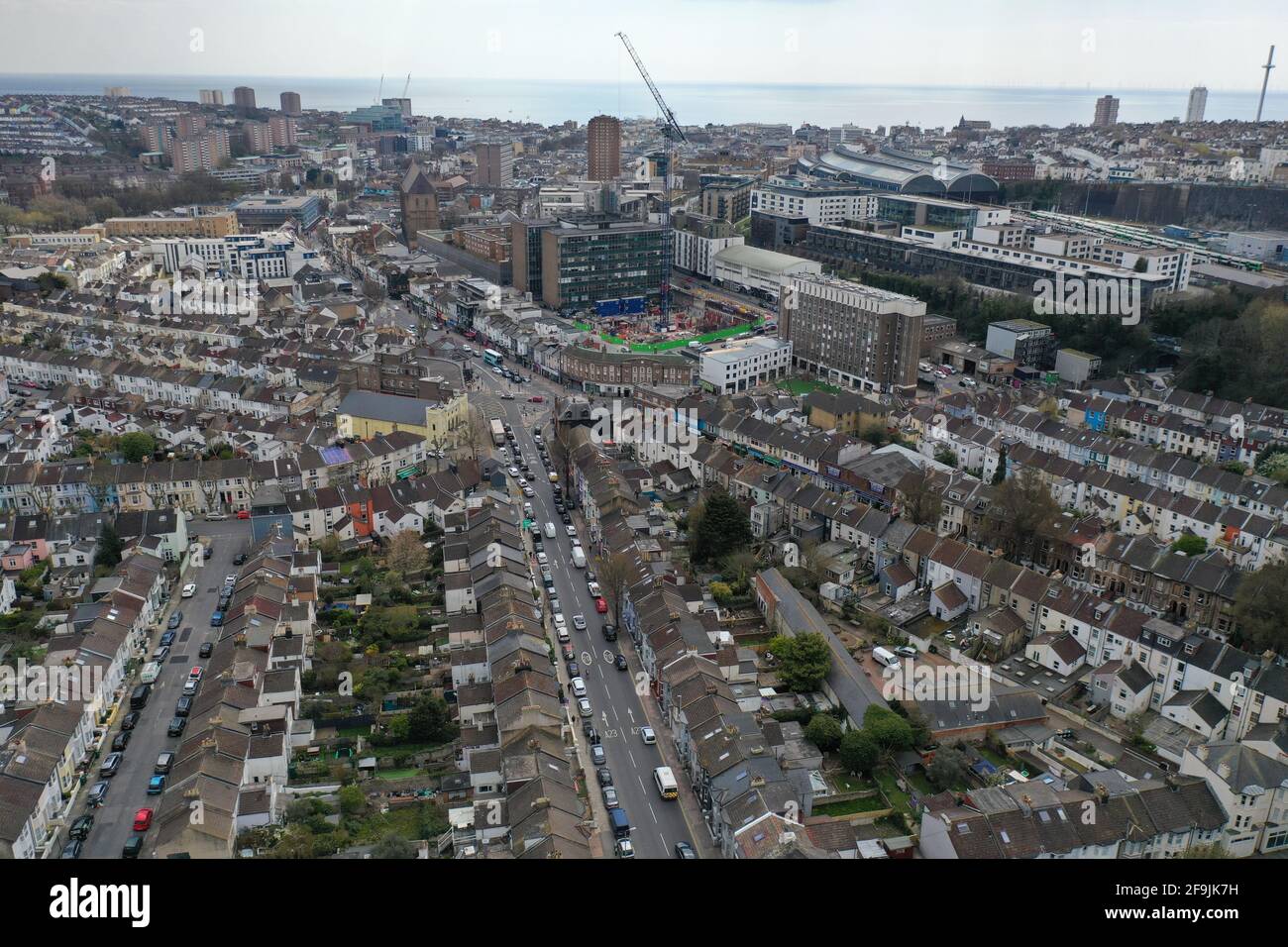 Aerial view of train track leading into Brighton station Stock Photo ...
