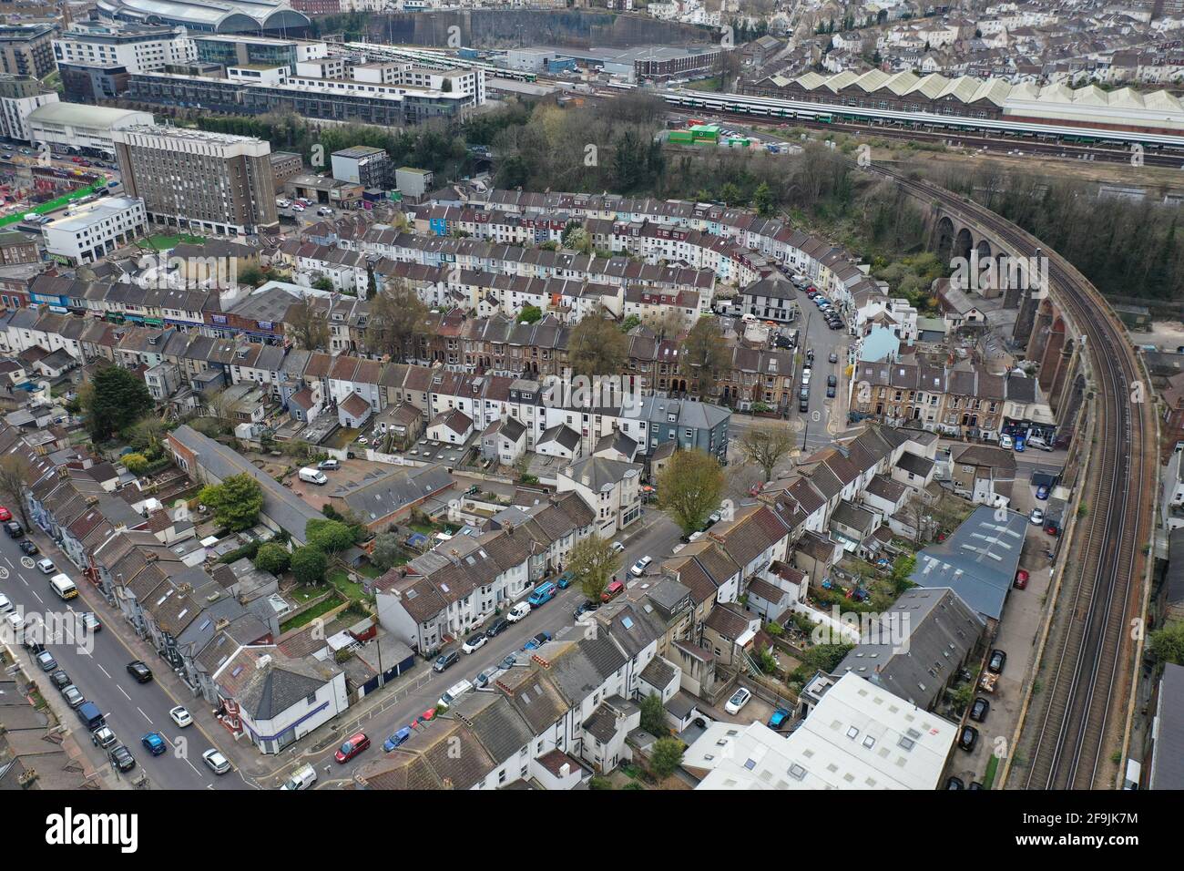 Aerial view of train track leading into Brighton station Stock Photo ...