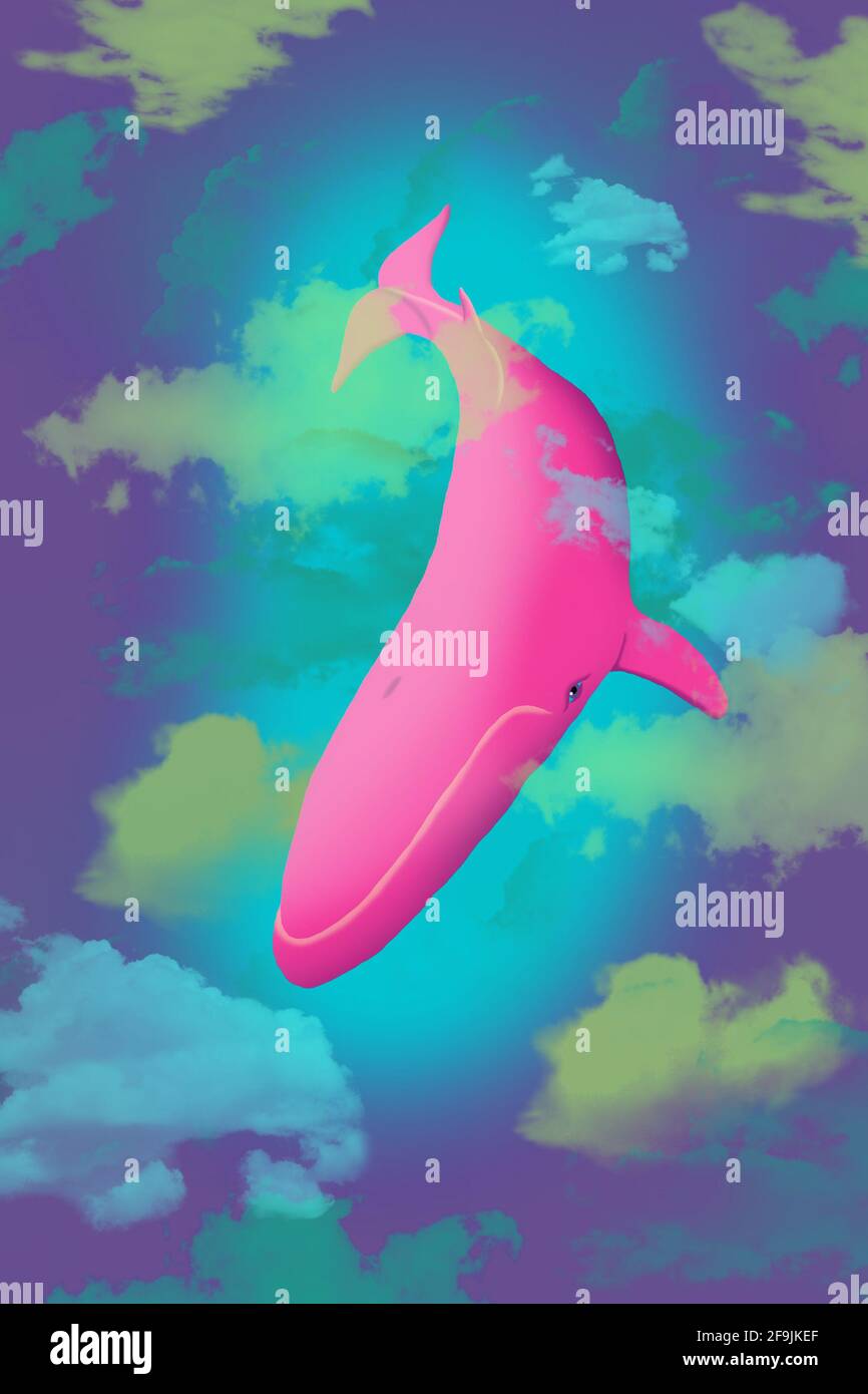 Cartoon pink whale in colored clouds, raster, vertical format Stock ...