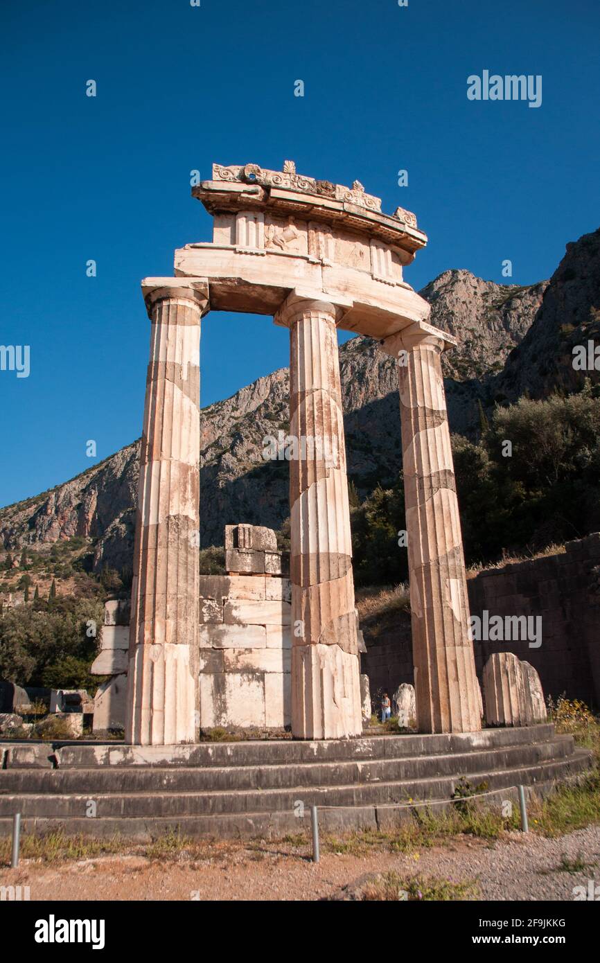 Ancient columns of the Temple of Apollo at Delphi, Greece Stock Photo ...