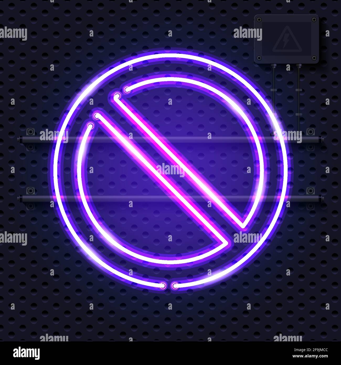 Glowing neon lamp no symbol. Prohibition sign. Forbidden round sign ...