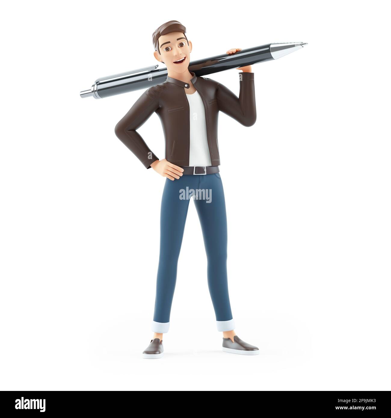 3d cartoon man carrying pen on his shoulders, illustration isolated on ...