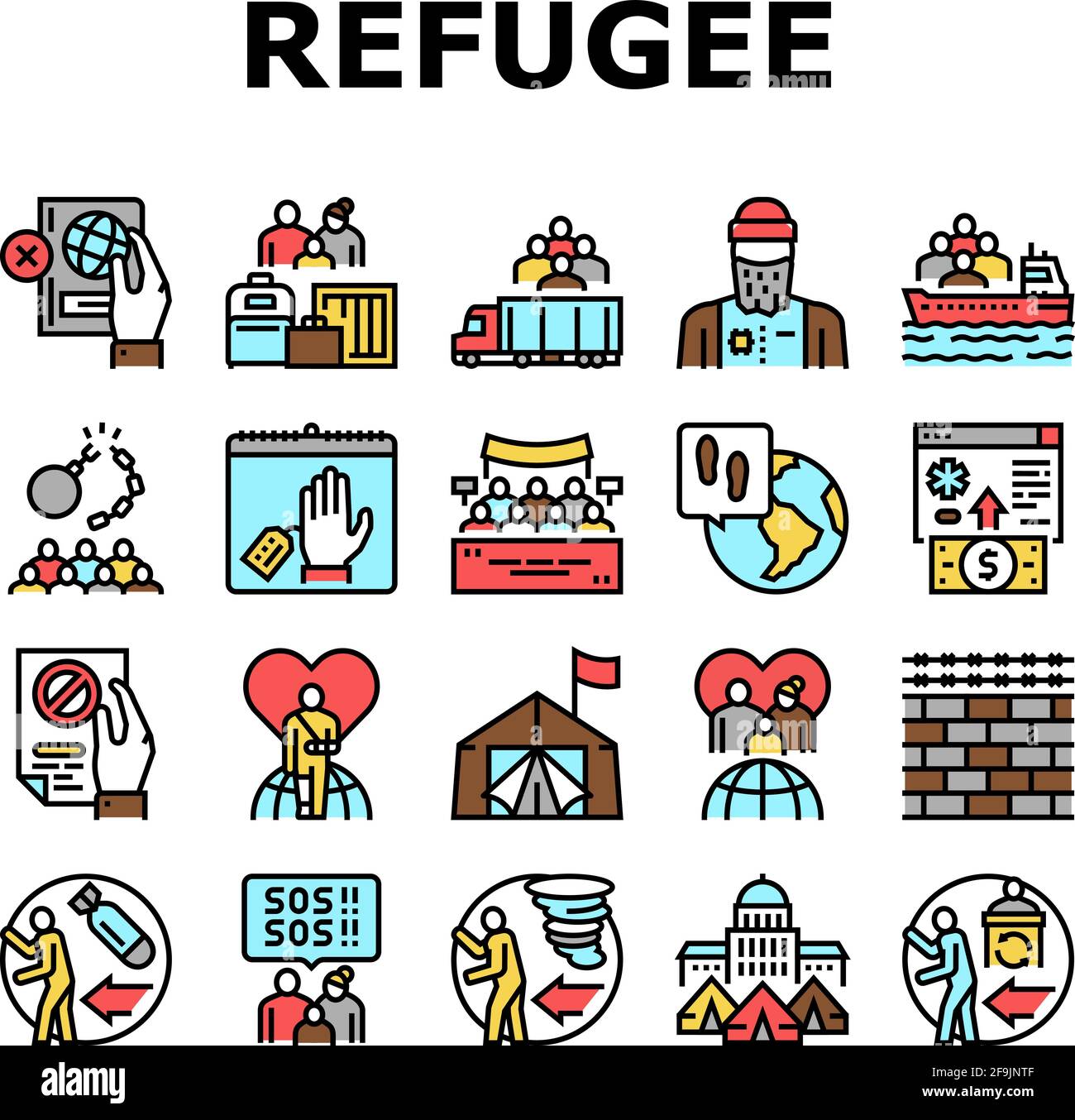 Refugee From Problem Collection Icons Set Vector Stock Vector Image ...
