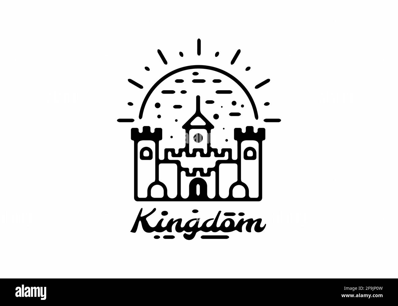 Black line art illustration of kingdom building with big sun design ...