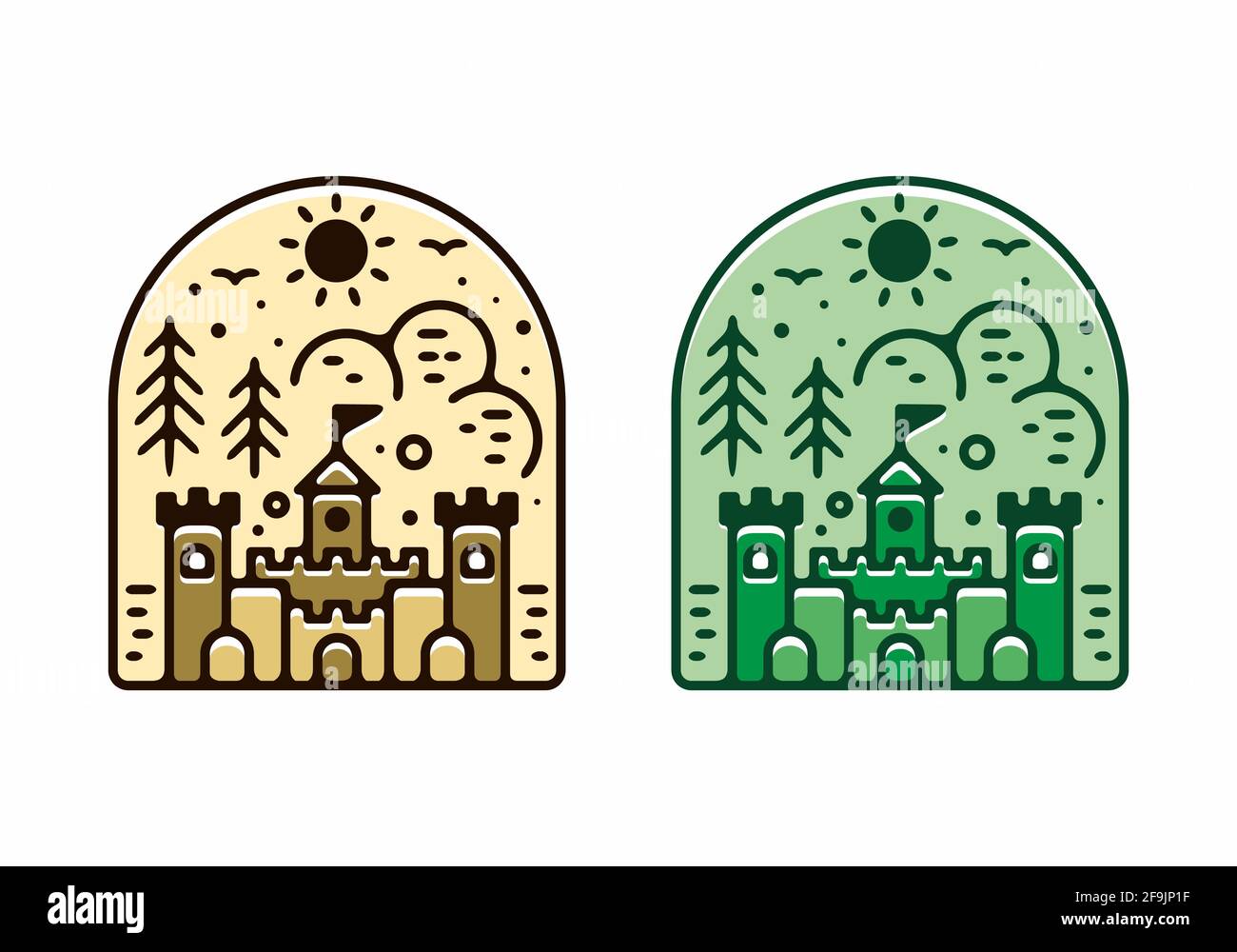 Brown and green color of line art castle illustration design Stock ...