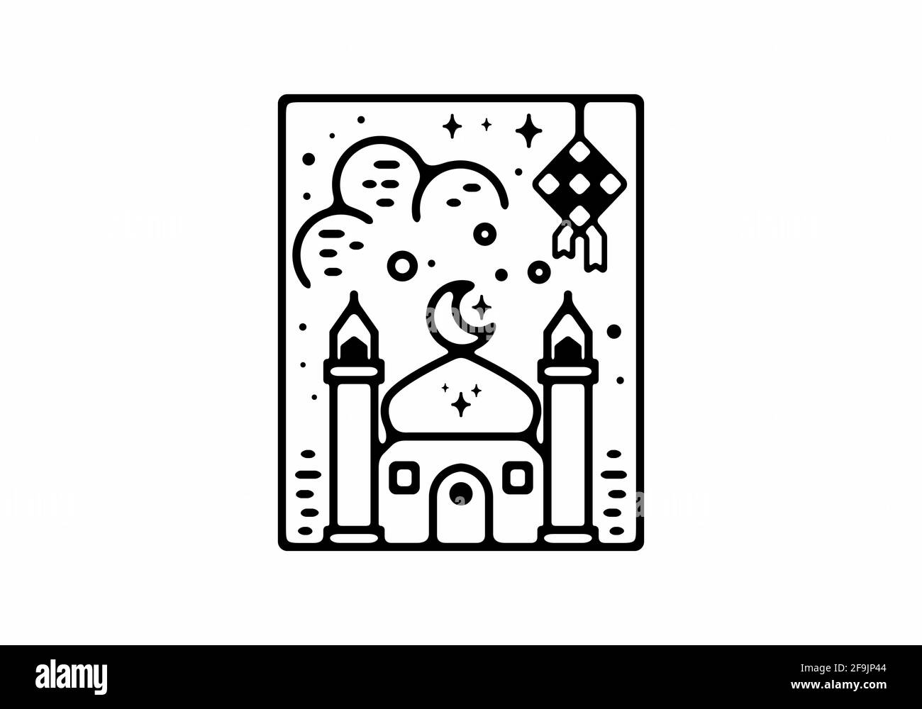 Black line art illustration of mosque in ramadan theme design Stock ...