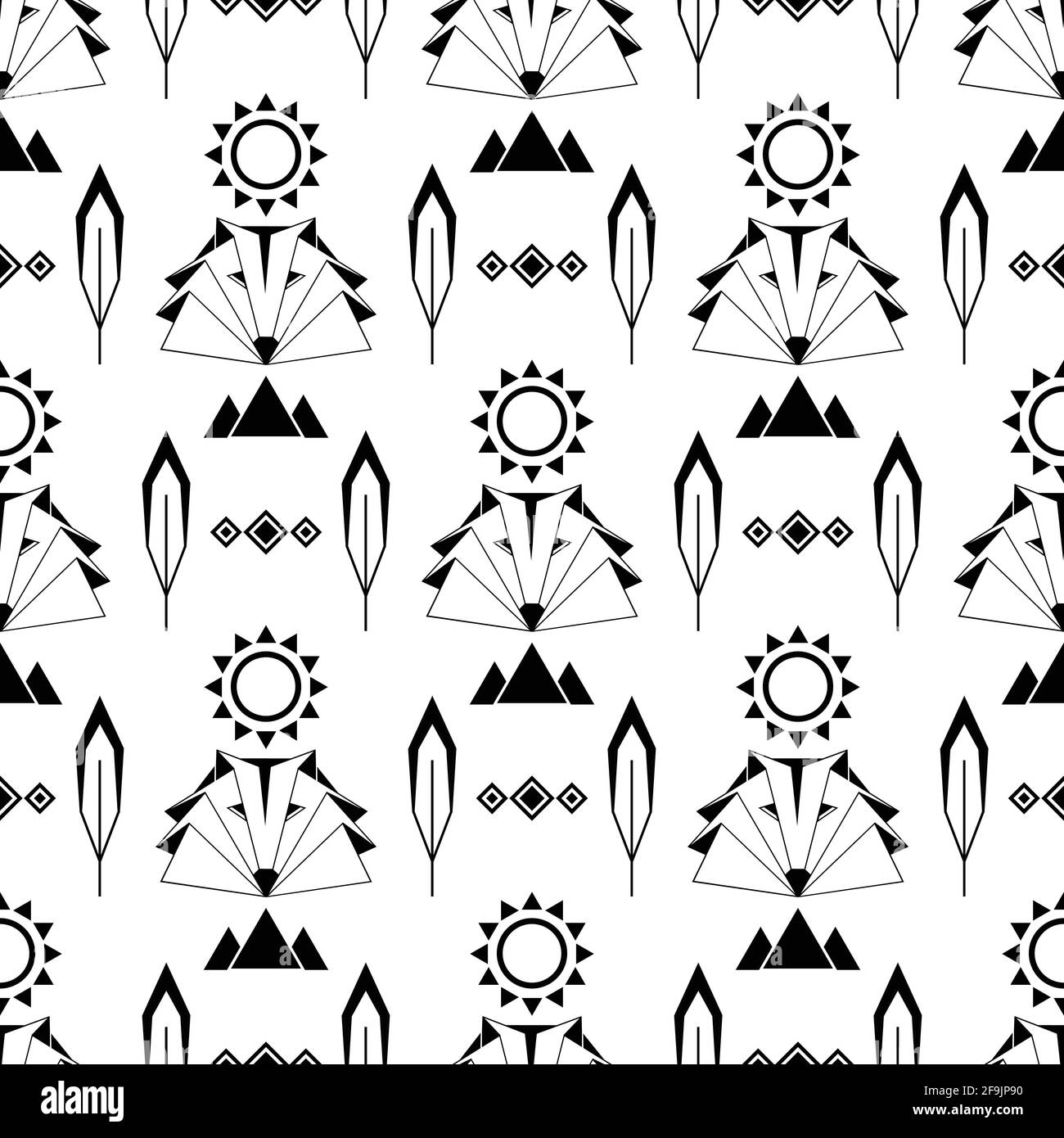 seamless pattern with native american ethnic pattern. wolf, feather ...