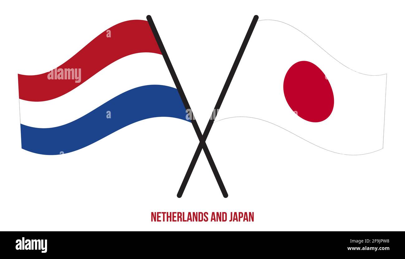 Netherlands and Japan Flags Crossed And Waving Flat Style. Official ...