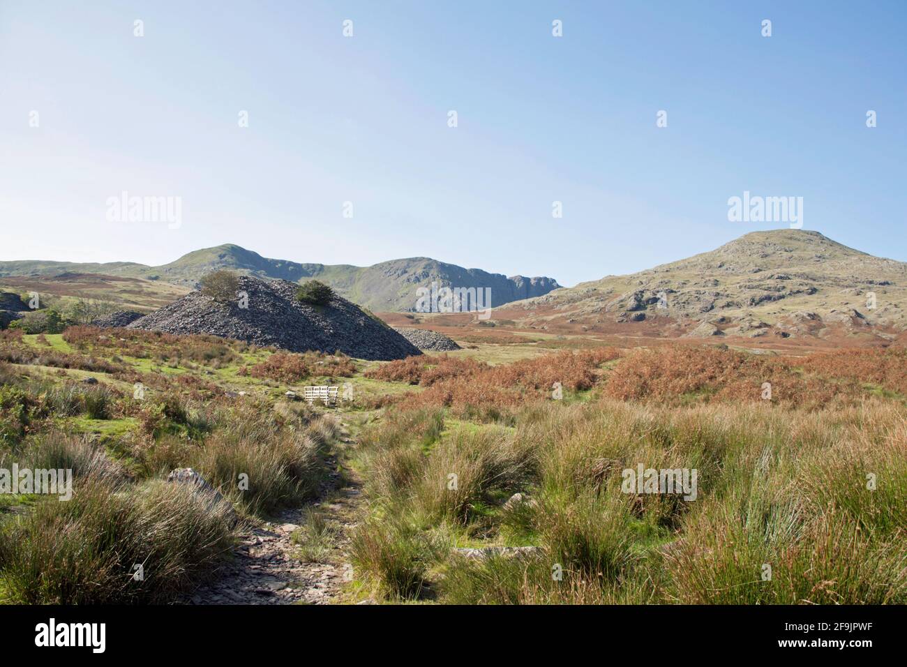 Dow Crag and The old Man of Coniston viewed from quarry spoil heaps ...