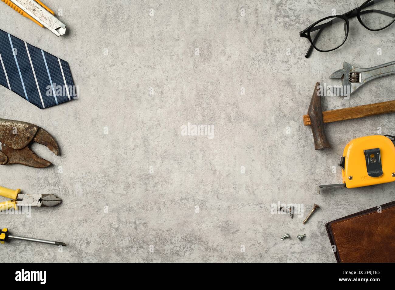 Top view design concept of Father's day and labor day with working ...