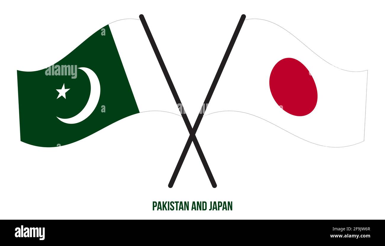 Pakistan and Japan Flags Crossed And Waving Flat Style. Official ...