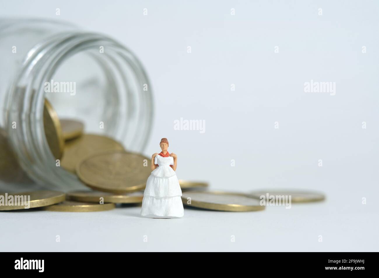 Wedding dress budget for bride, miniature people illustration concept ...