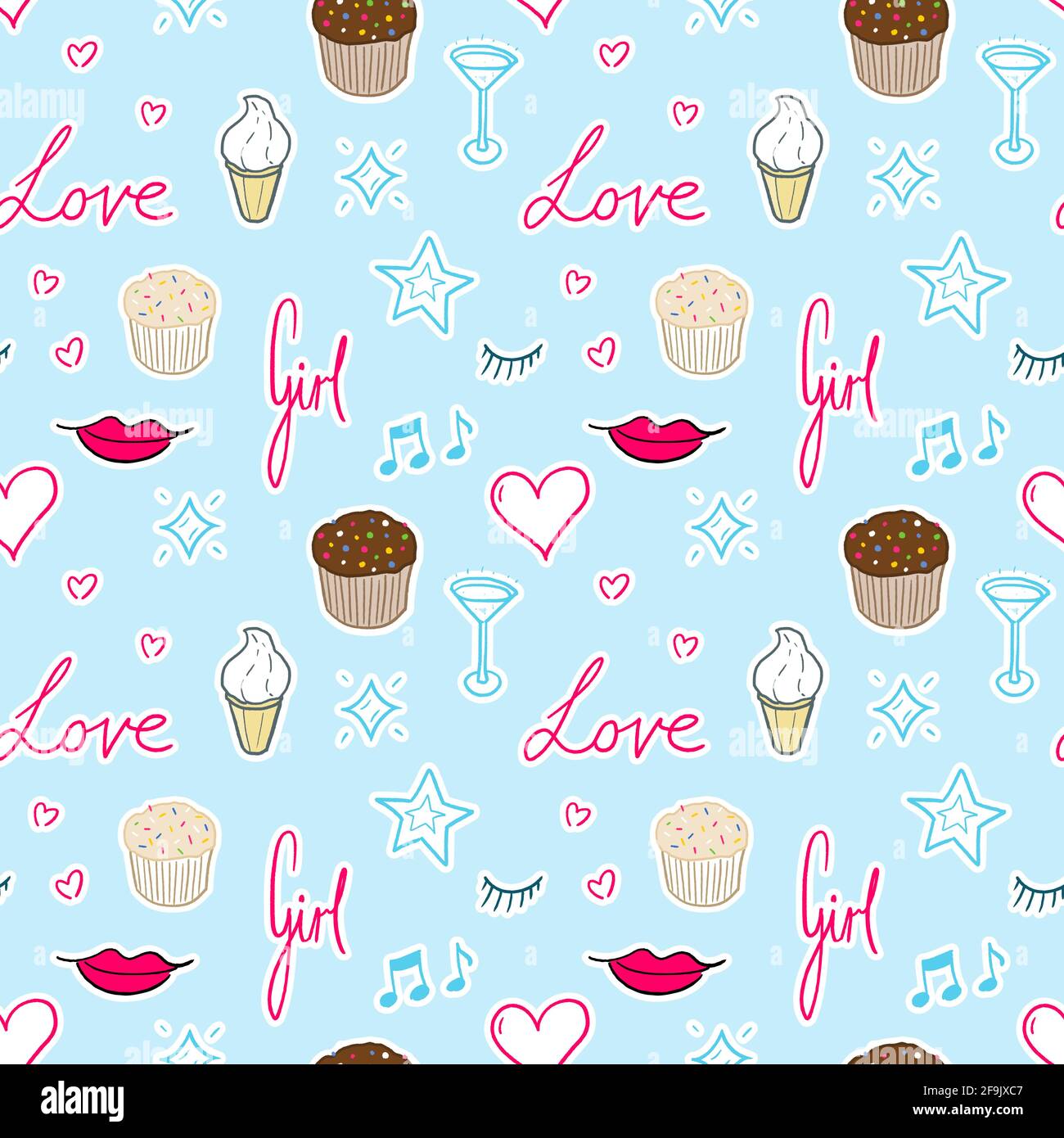 Vector fashion pattern. Girly seamless texture design. Girl power Stock ...