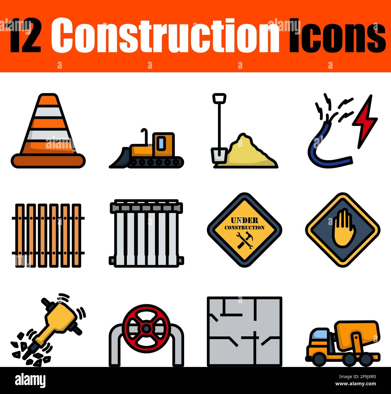 Construction Icon Set. Editable Bold Outline With Color Fill Design ...