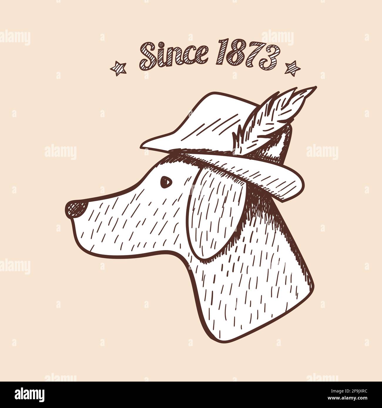 Hunting retro sketch design. Beagle hunting dog head silhouette with ...