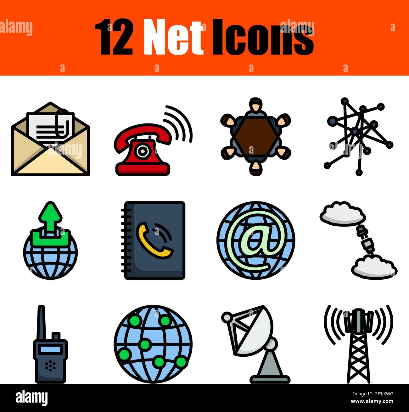 Net Icon Set. Editable Bold Outline With Color Fill Design. Vector ...