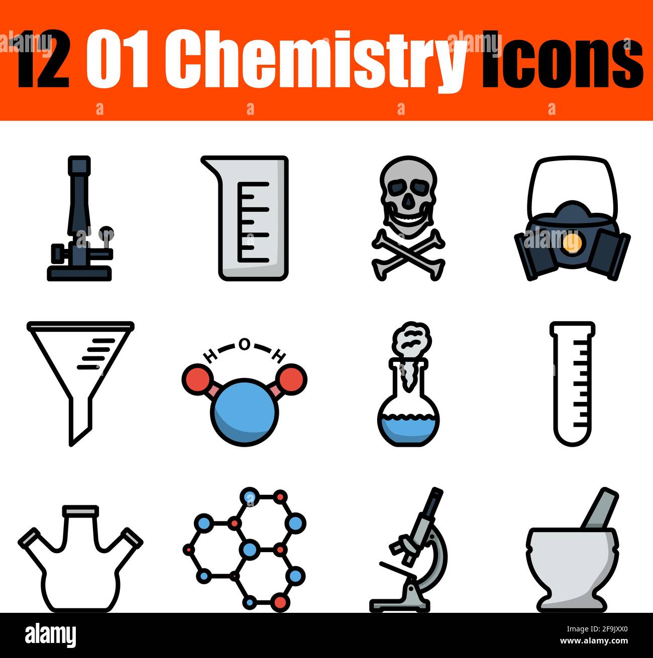 01 Chemistry Icon Set. Editable Bold Outline With Color Fill Design ...