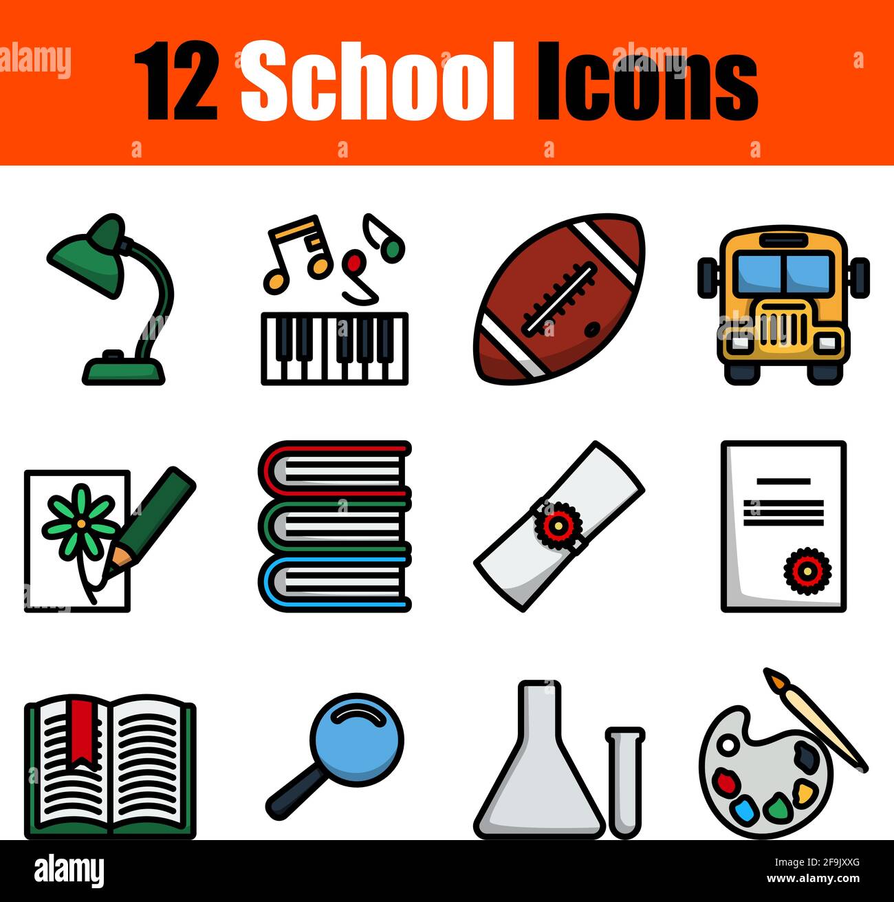 School Icon Set. Editable Bold Outline With Color Fill Design. Vector ...