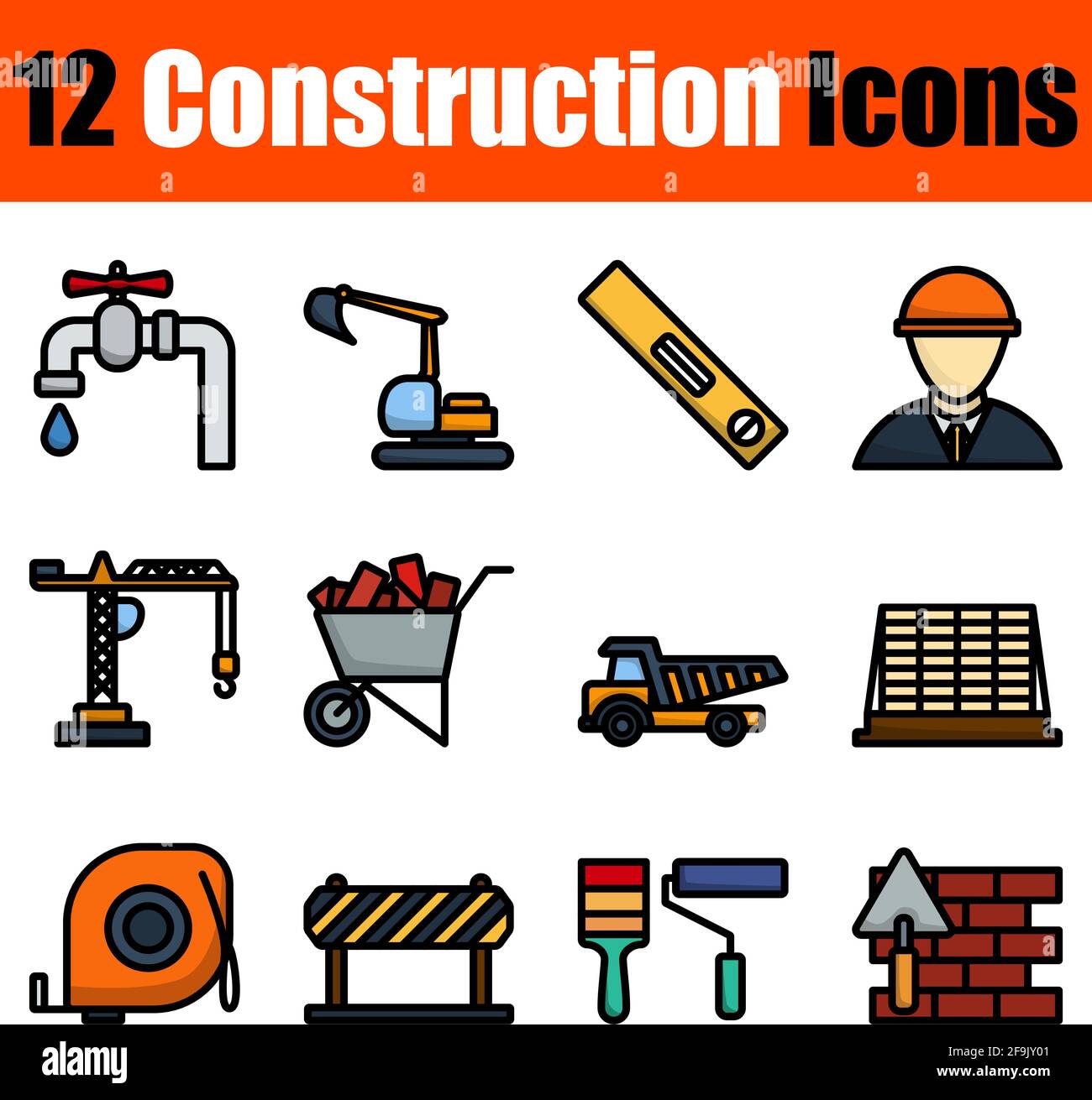 Construction Icon Set. Editable Bold Outline With Color Fill Design ...