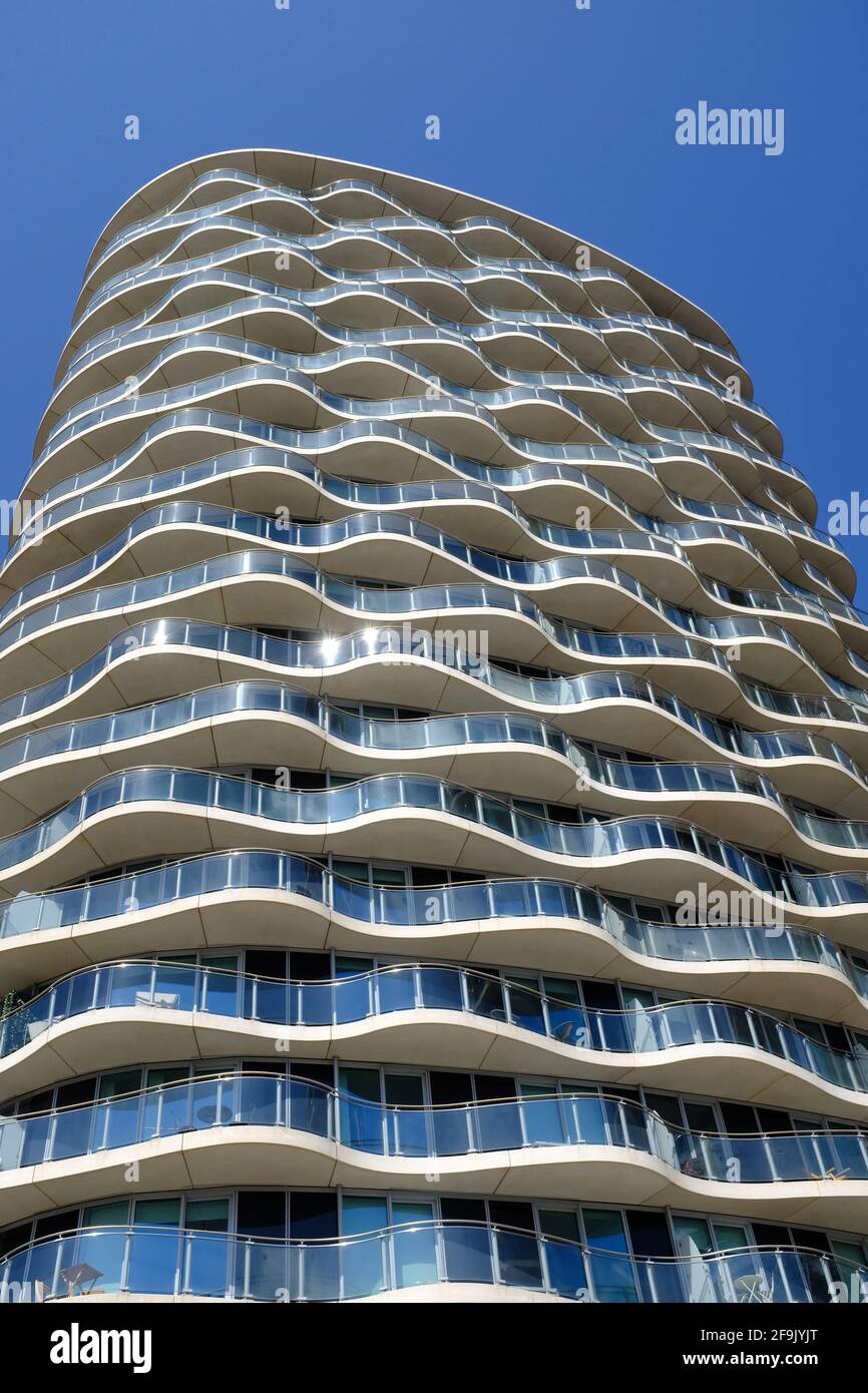 SILVERTOWN, LONDON - 19TH APRIL 2021: A view of the Hoola Tower East ...