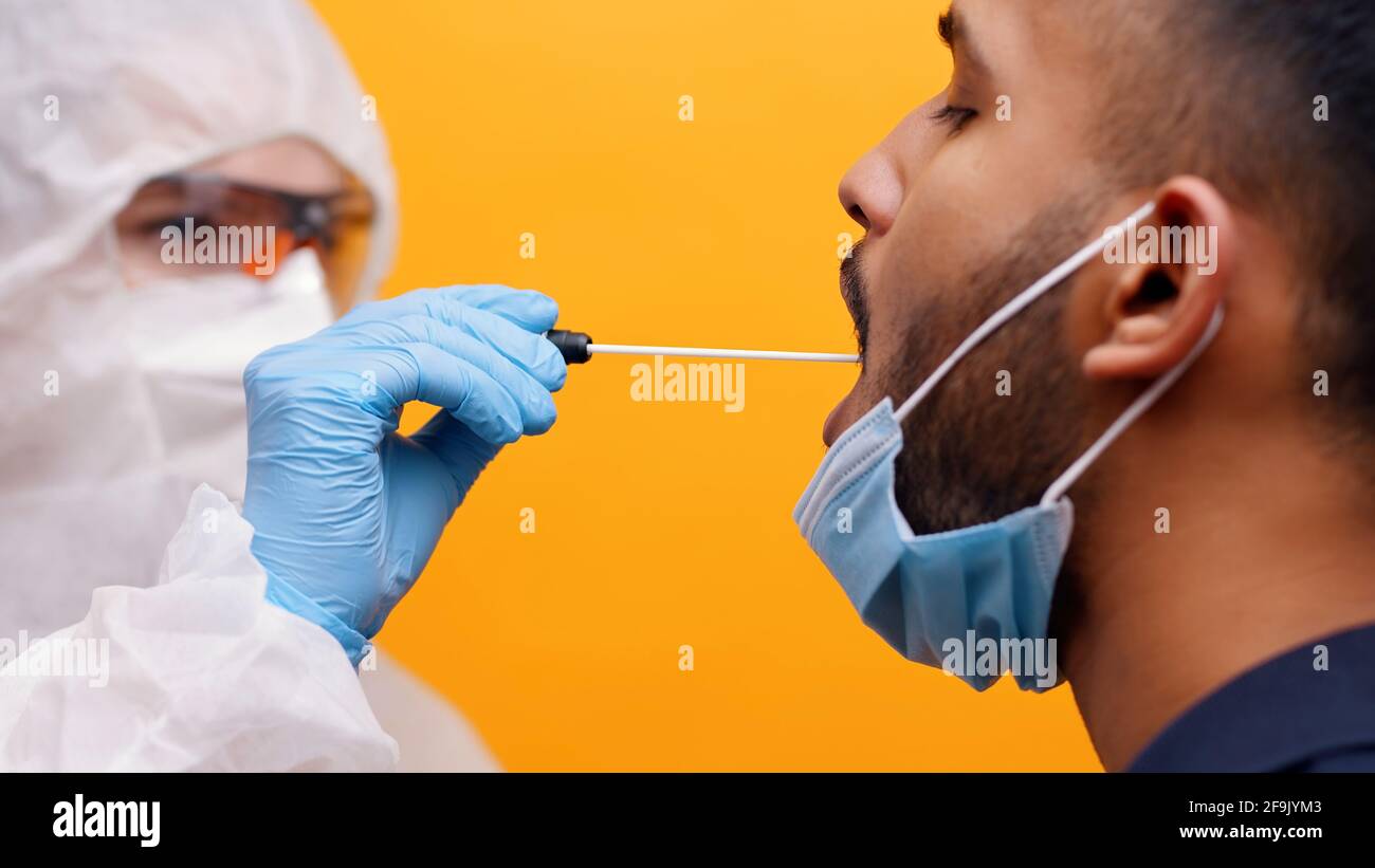 Close up of sample for COVID-19 positivity testing collection. Medical ...