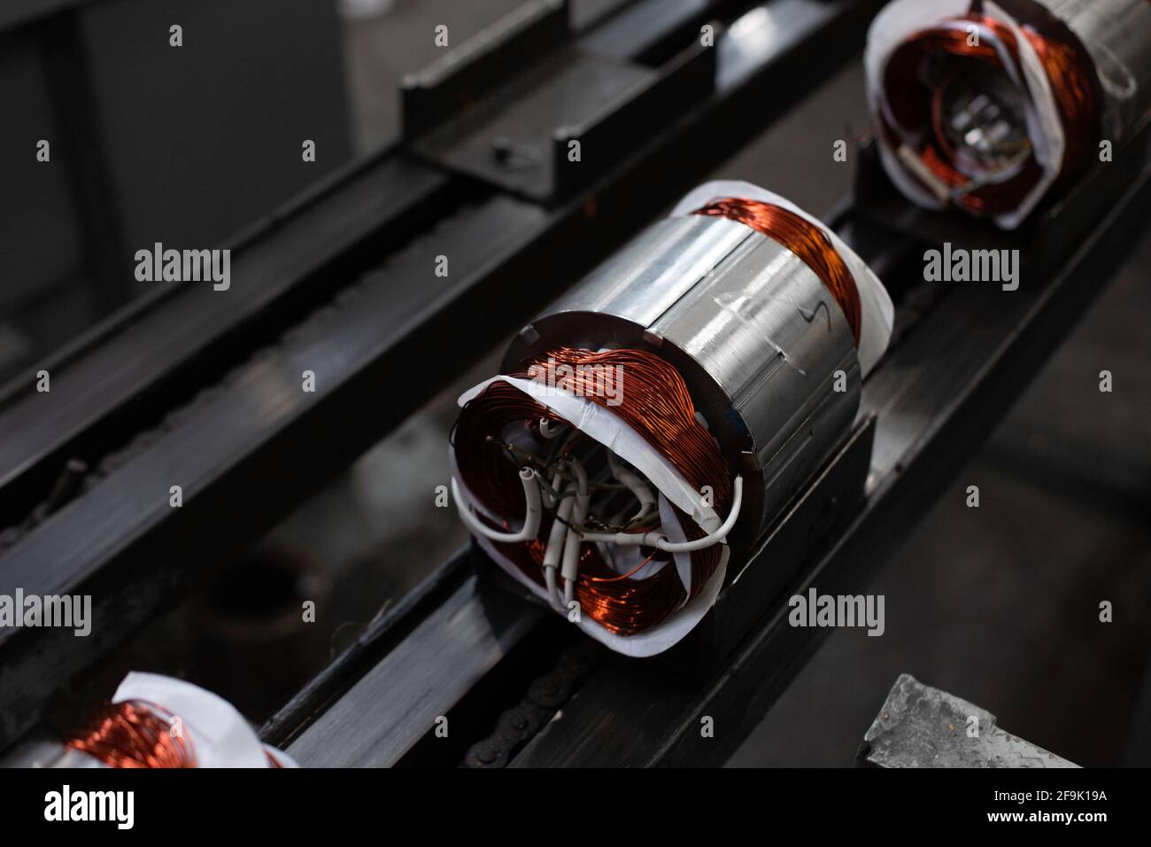 stators on assembly line of Semi-automated manual production of ...