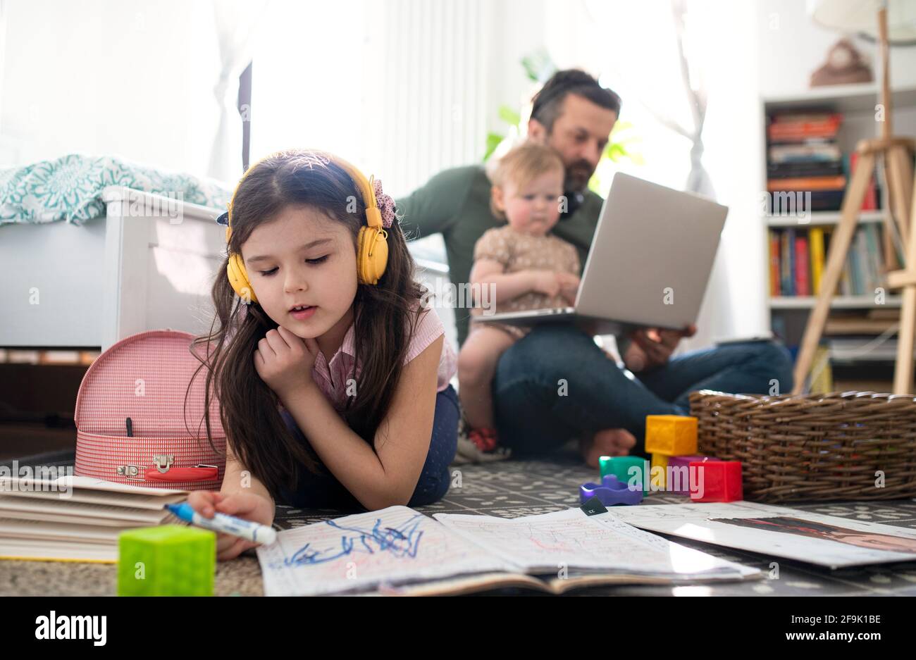 Father work home children computer hi-res stock photography and images ...