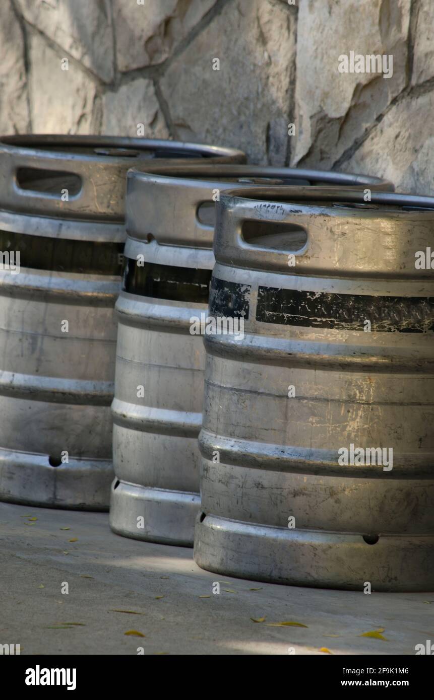 metal beer kegs ready for delivery Stock Photo - Alamy
