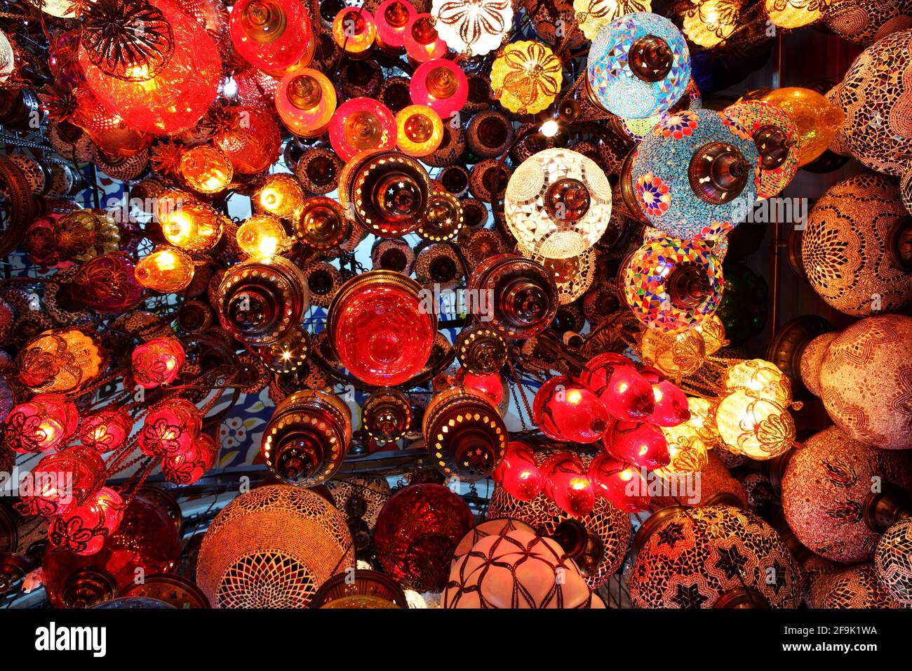 Turkish glass mosaic lamps on display at a shop in Grand Bazar ...