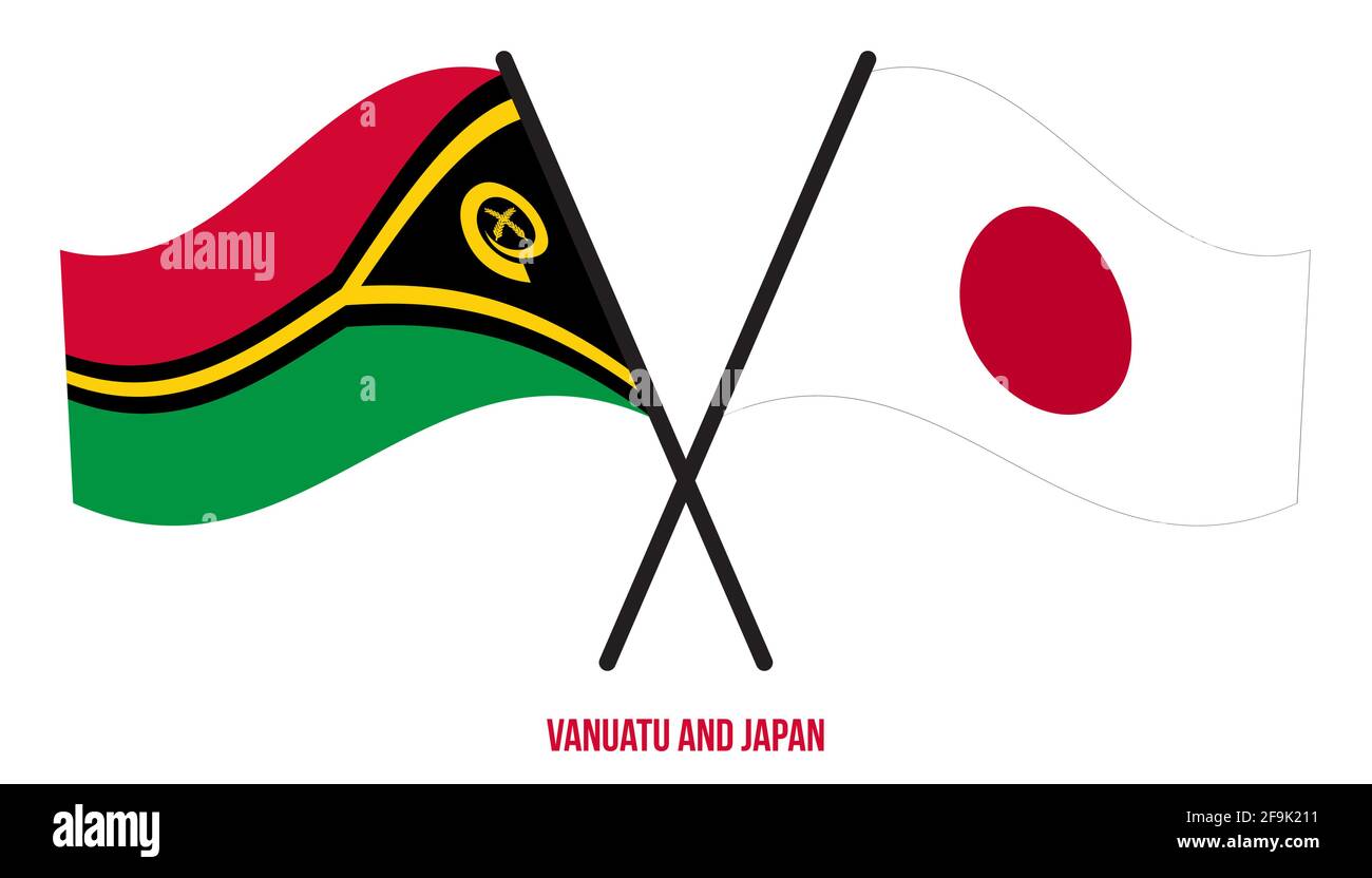 Vanuatu and Japan Flags Crossed And Waving Flat Style. Official ...