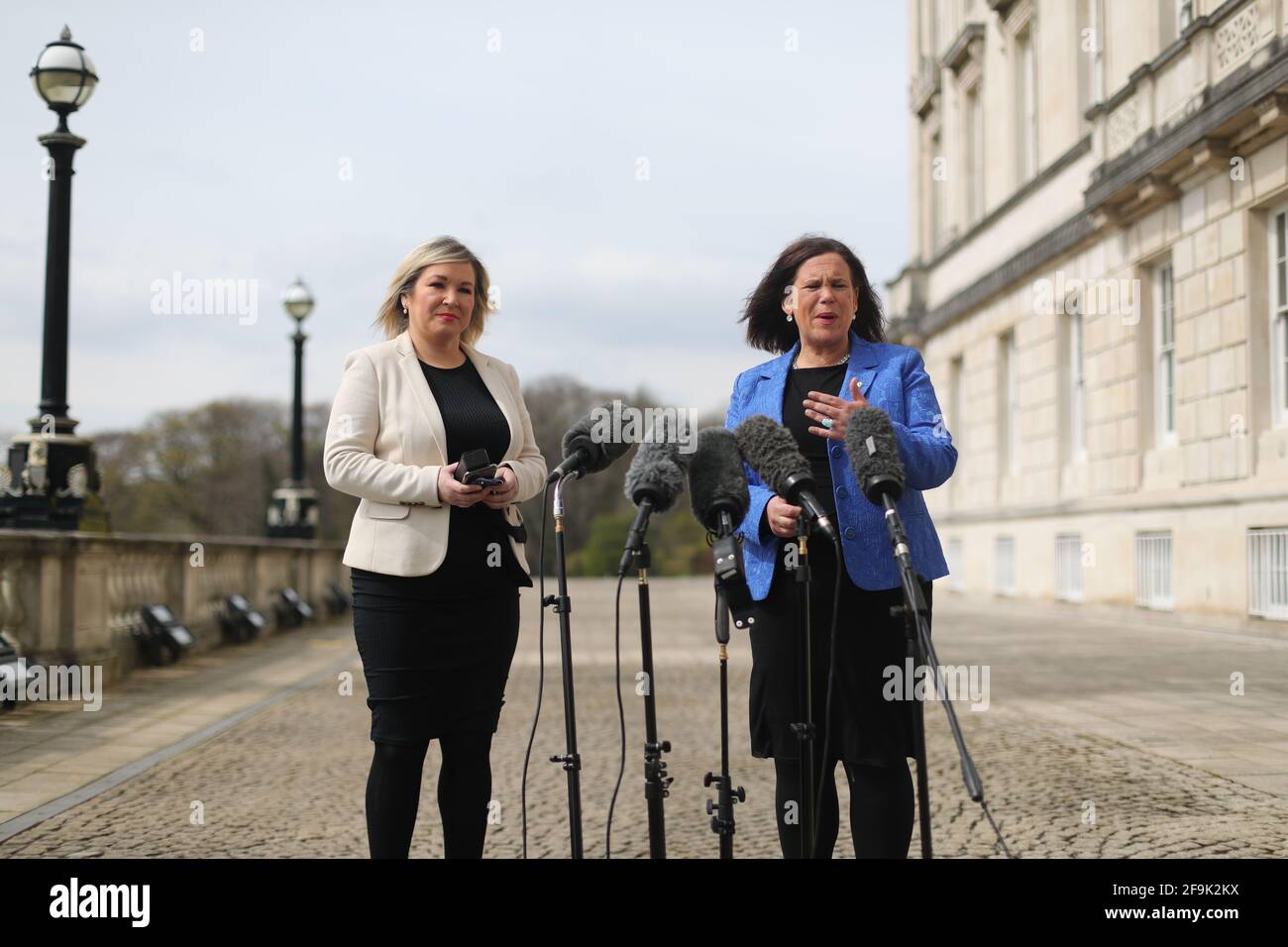Sinn Fein deputy leader Michelle O'Neill and leader Mary Lou McDonald ...