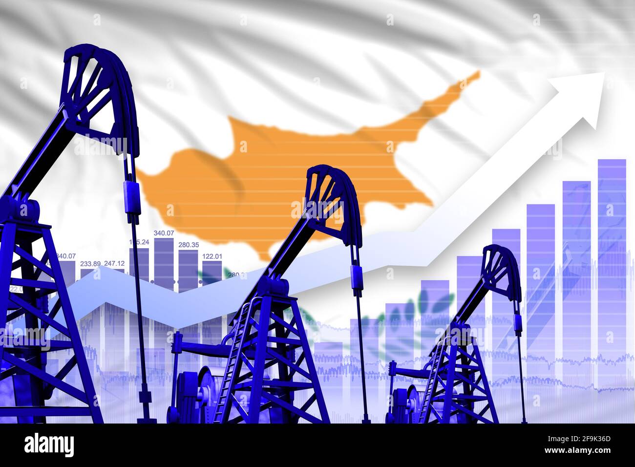 Cyprus oil industry concept, industrial illustration - rising up chart ...