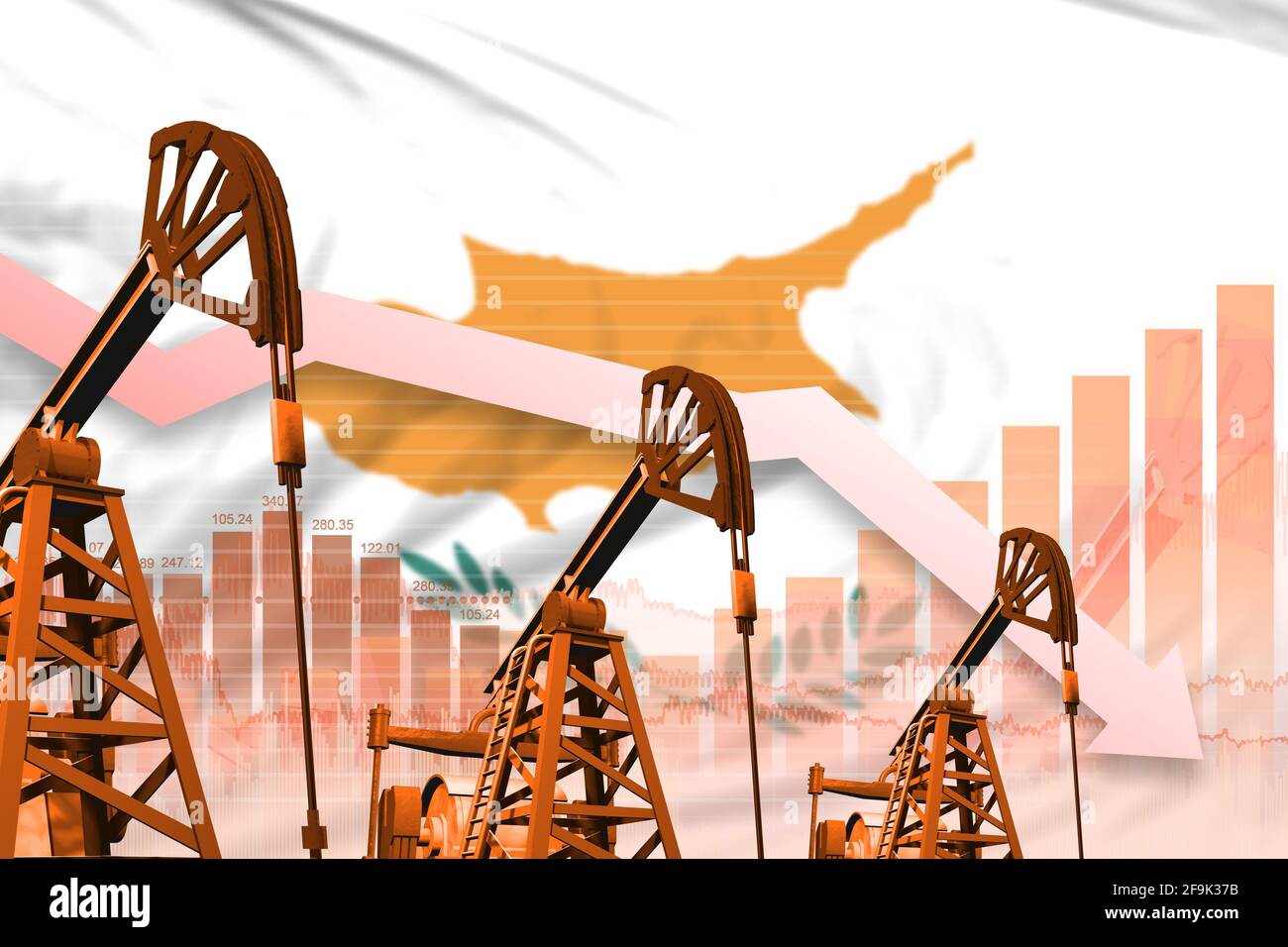 Cyprus oil industry concept, industrial illustration - lowering down ...